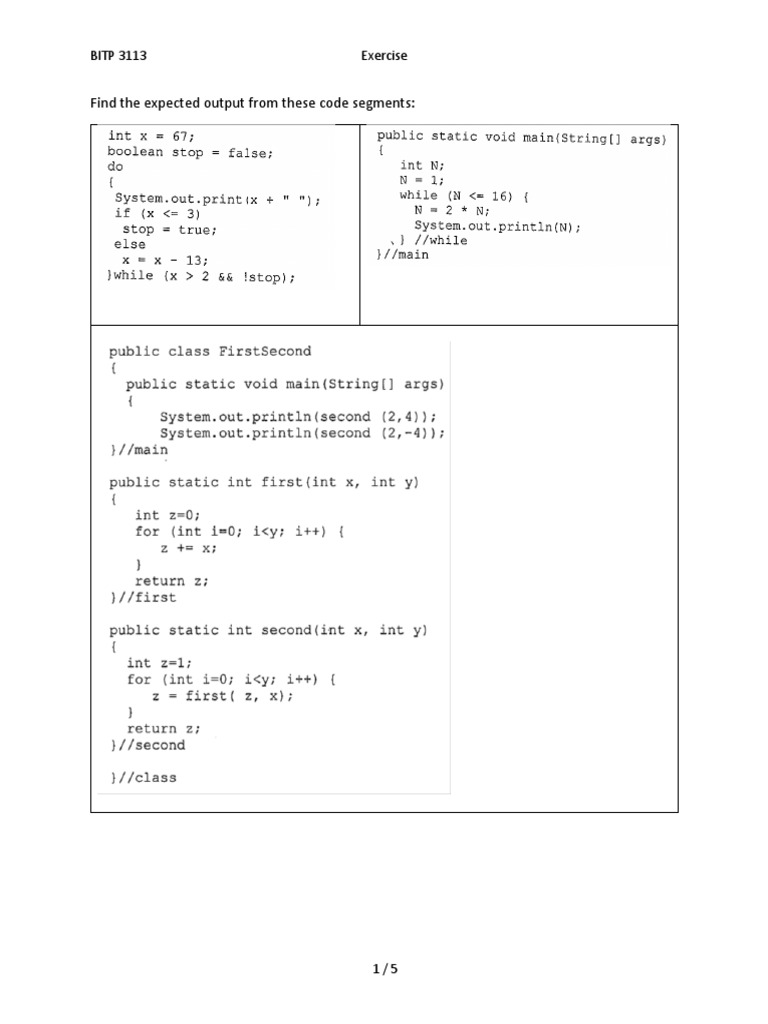 Find The Expected Output From These Code Segments:: BITP 3113 Exercise | PDF | Constructor ...