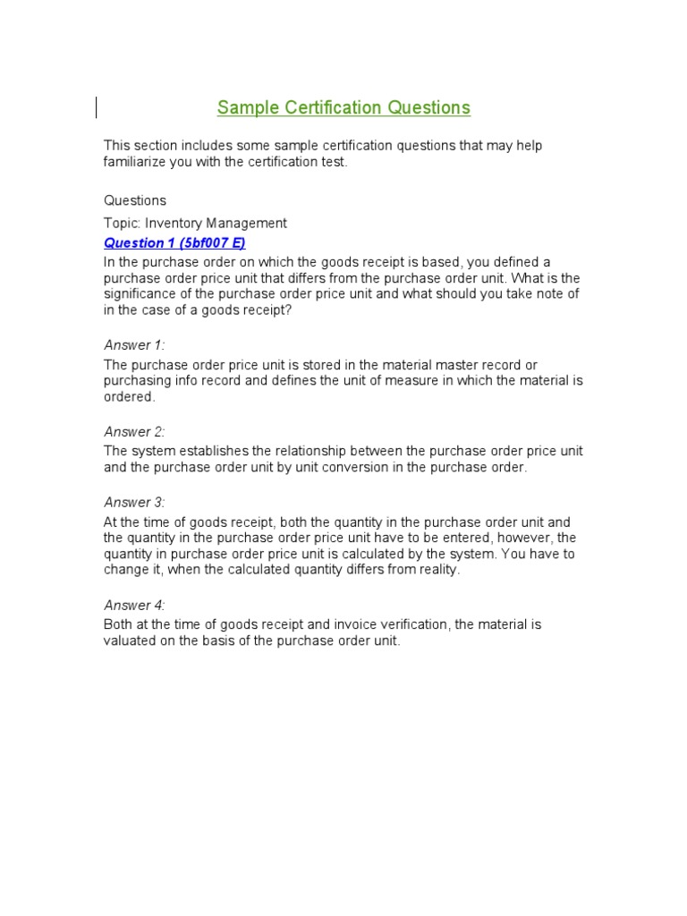 MM - Sample Certification Questions | PDF | Receipt | Exchange Rate