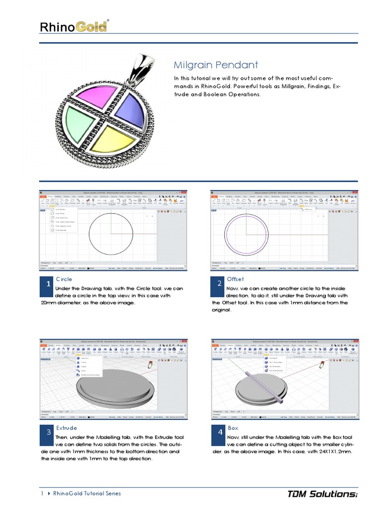RhinoGold 4.0 - Level 1 - Tutorial 025P - Milgrain Pendant | PDF | Geometry | Space