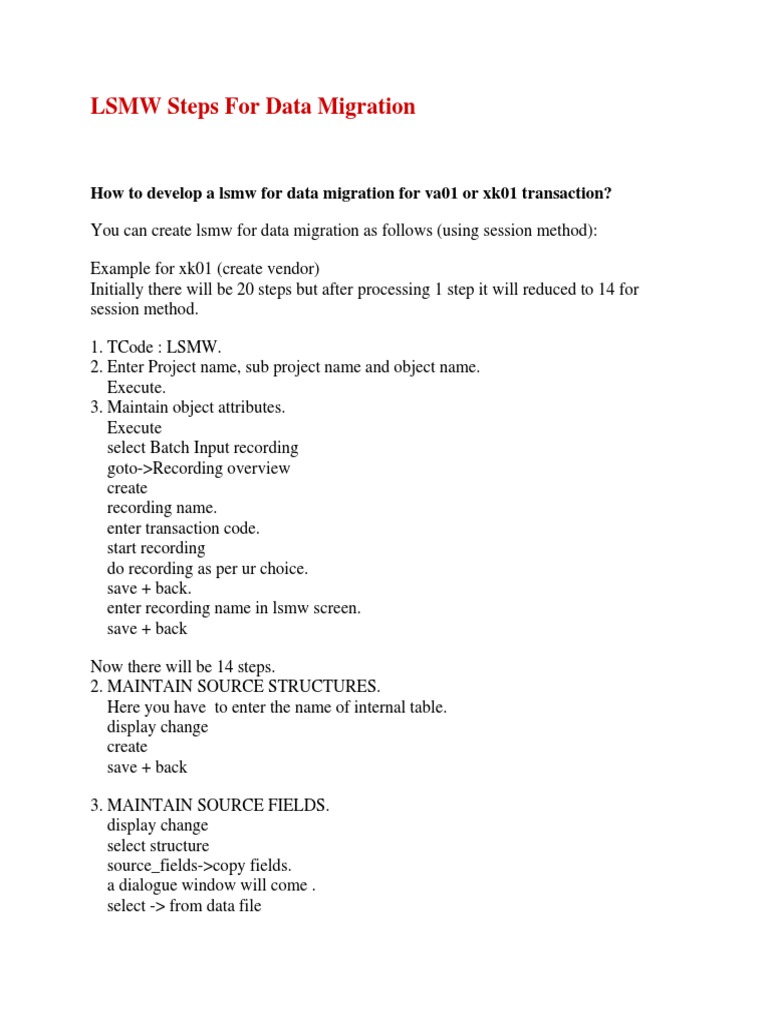LSMW Steps For Data Migration | PDF | Computer File | Information Retrieval
