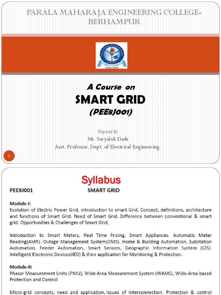 Smart Grid - 8th Sem EE PDF | PDF | Distributed Generation | Electric ...