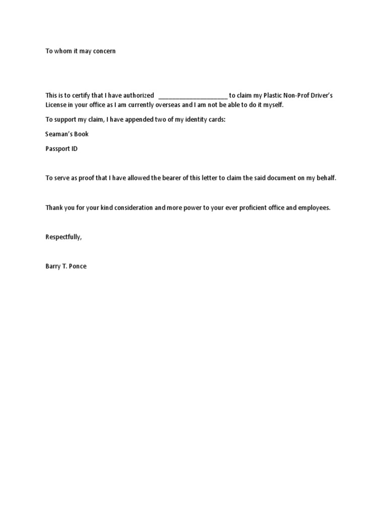 Authorize someone to claim your driver's license | PDF