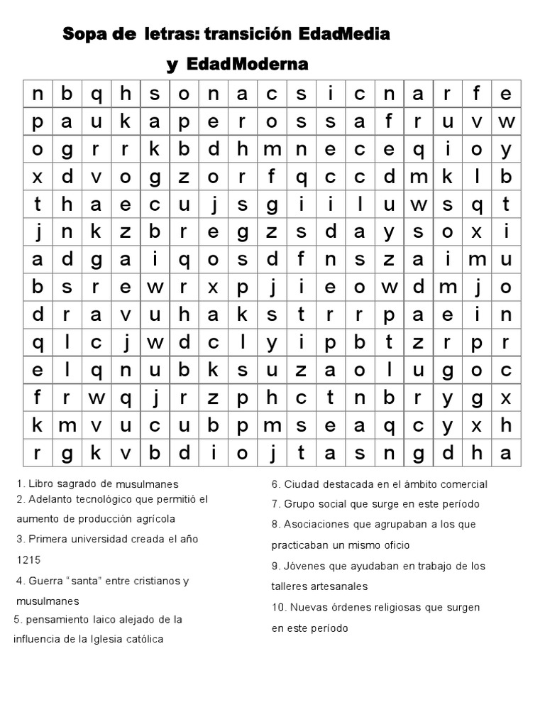 Sopa De Letras: Transición Edadmedia Y Edadmoderna