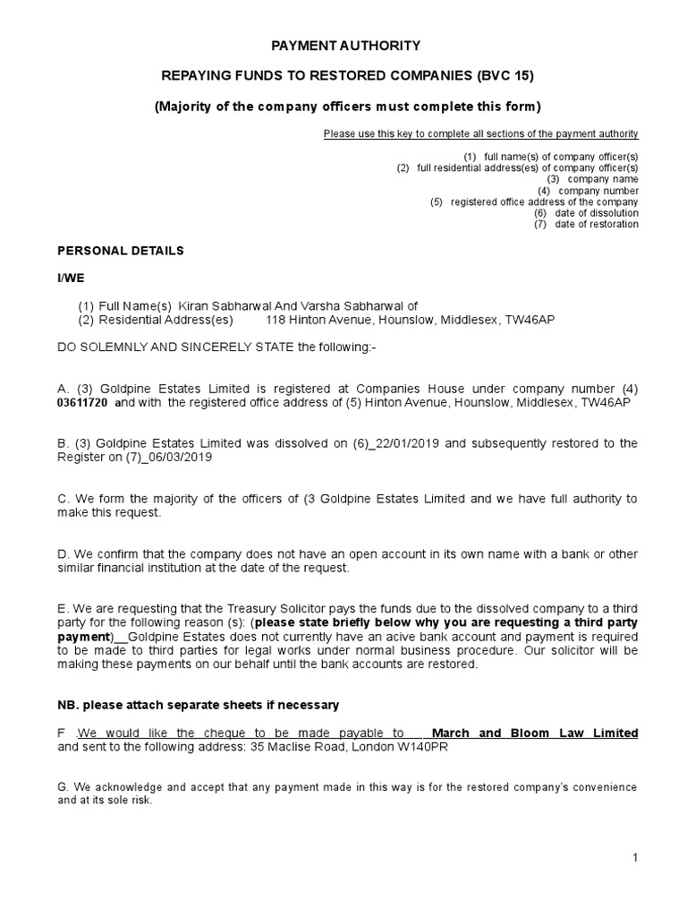 BVC 15 Payment Authority Form | PDF | Identity Document | Cheque