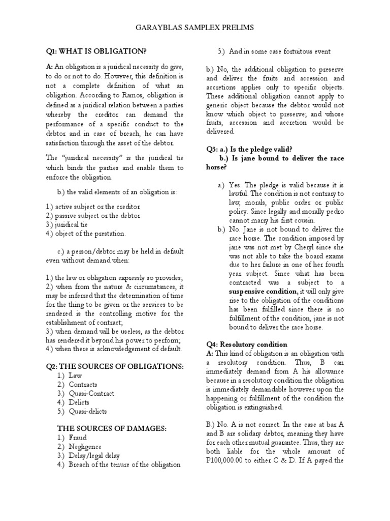 Oblicon Prelims | PDF | Law Of Obligations | Guarantee