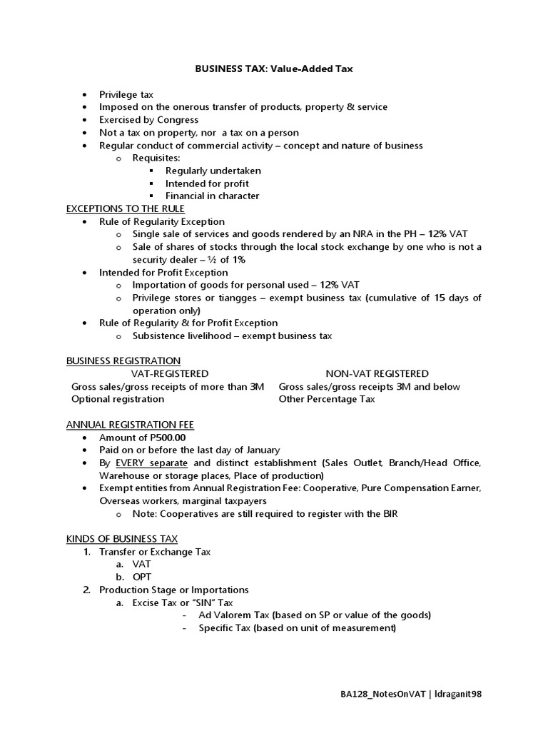 Notes On VAT | PDF | Value Added Tax | Receipt