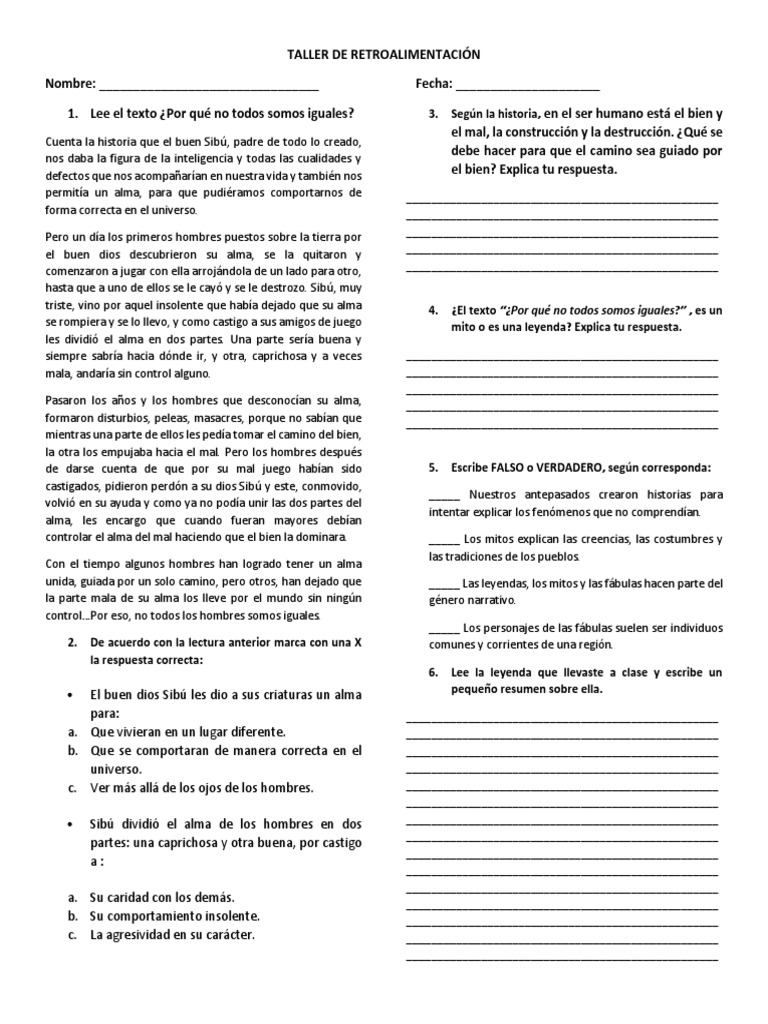 Taller de Retroalimentacion Castellano 1er P | PDF | Alma