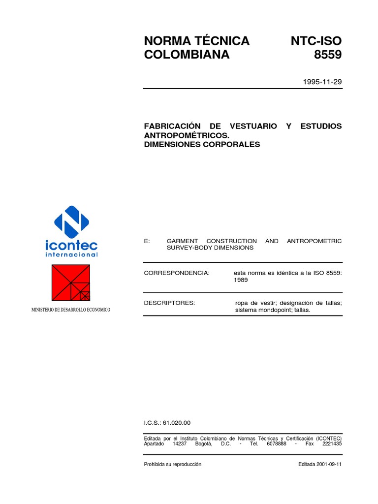Norma Técnica Ntc-Iso Colombiana 8559: Fabricación De Vestuario Y ...