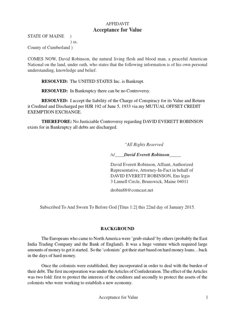 Affidavit Acceptance For Value Per Mocee1 | PDF | Guarantee | Bankruptcy