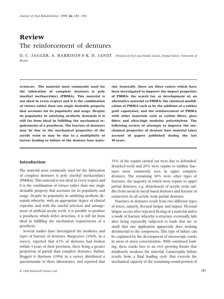 The Reinforcement of Dentures | PDF | Poly(Methyl Methacrylate ...