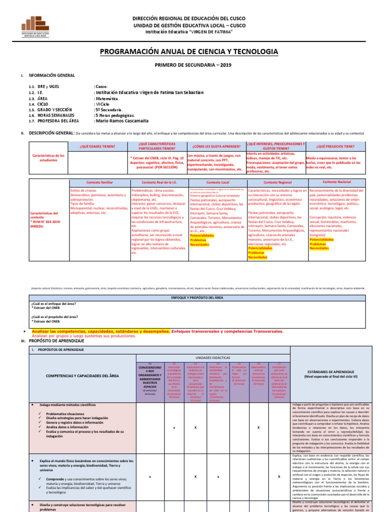 Programacion Anual Cta 1° 2019 | PDF | Science | Universo