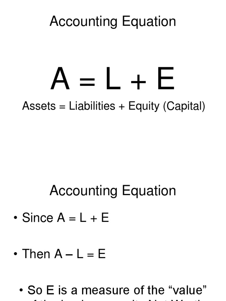 Accounting Equation: Assets Liabilities + Equity (Capital) | PDF | Debits And Credits | Business ...