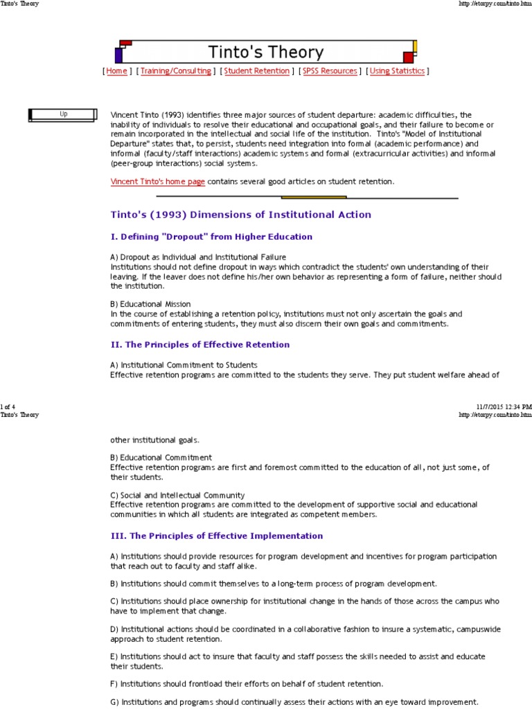 Tinto Theory | PDF | Cognitive Science | Behavior Modification