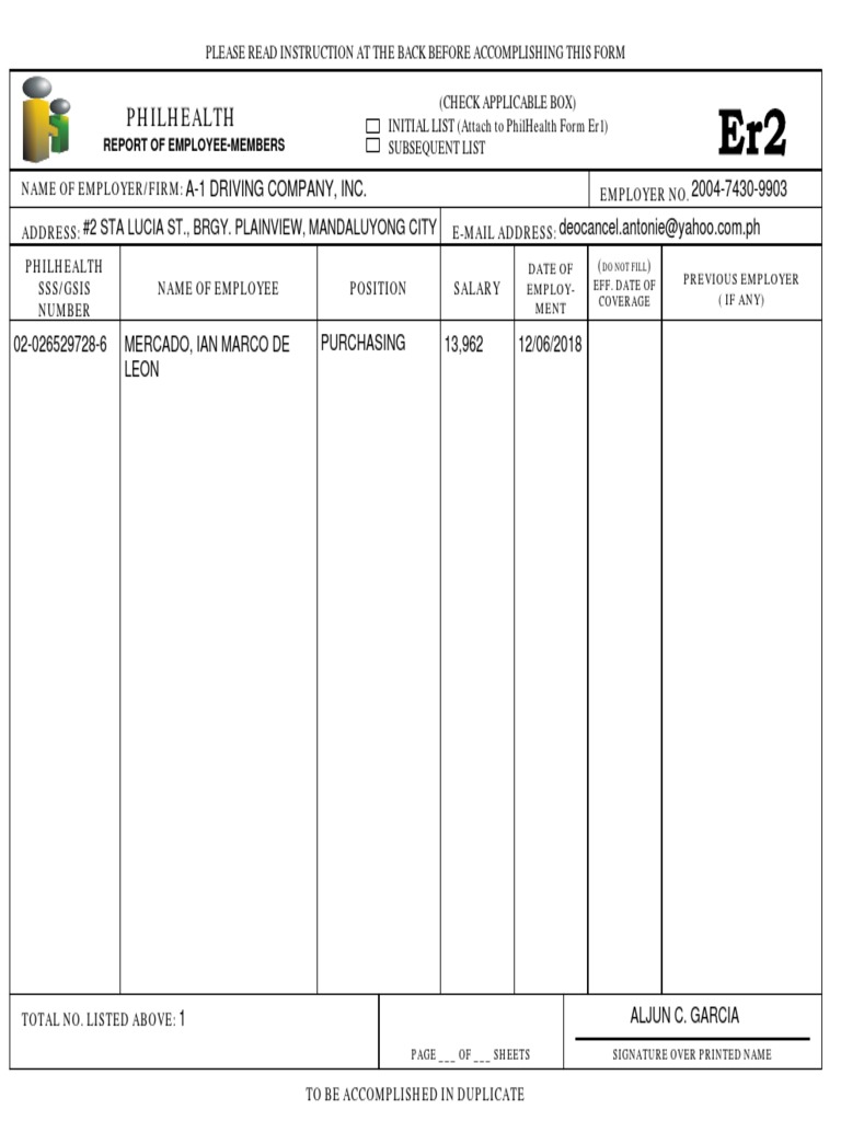 PhilHealth ER2 Form Instructions | PDF