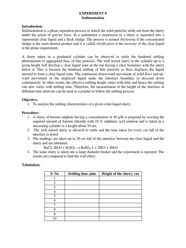 Experiment 8 SEDIMENTATION | PDF | Chemistry | Physical Sciences