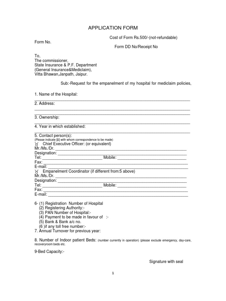 Hospital Empanelment Application Form | PDF | Intensive Care Medicine ...