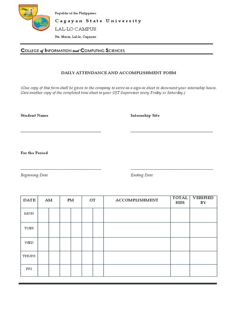OJT Daily and Weekly Report Template | PDF
