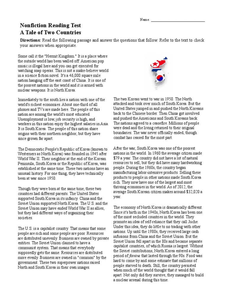 Nonfiction Reading Test A Tale of Two Countries: Your Answers When ...