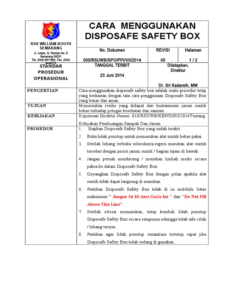 Spo Cara Menggunakan Disposafe Safety Box | PDF