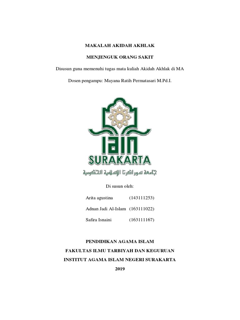 Makalah Aqidah Akhlak Menjenguk Orang Sakit | PDF