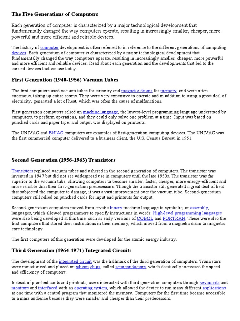 Evolution of Computer Generations | PDF | Microprocessor | Integrated ...