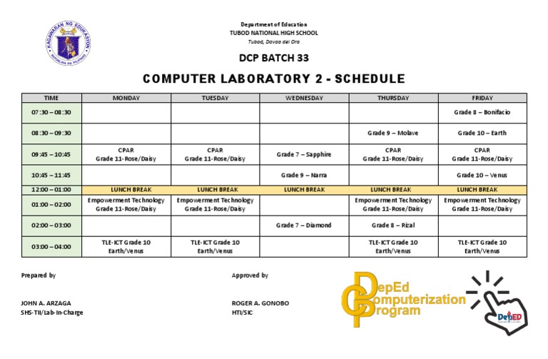 Computer Lab Schedule Tubod NHS | PDF | Nature