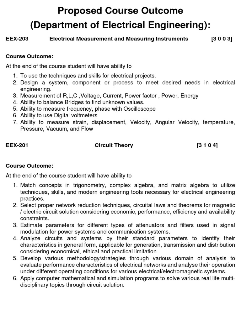 Proposed EE Course Outcome | PDF | Electrical Network | Electromagnetic Radiation