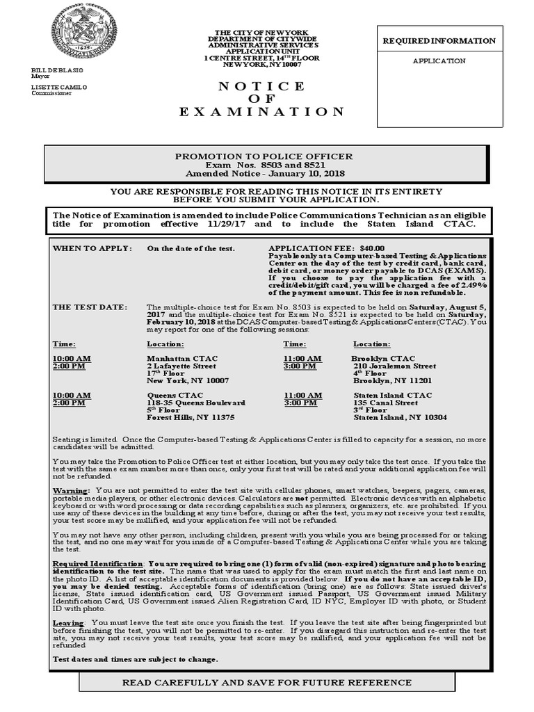 Notice OF Examination: You Are Responsible For Reading This Notice in ...
