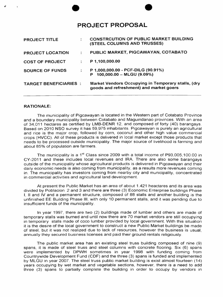Construction of Public Market Building PROJECT PROPOSAL PDF | PDF