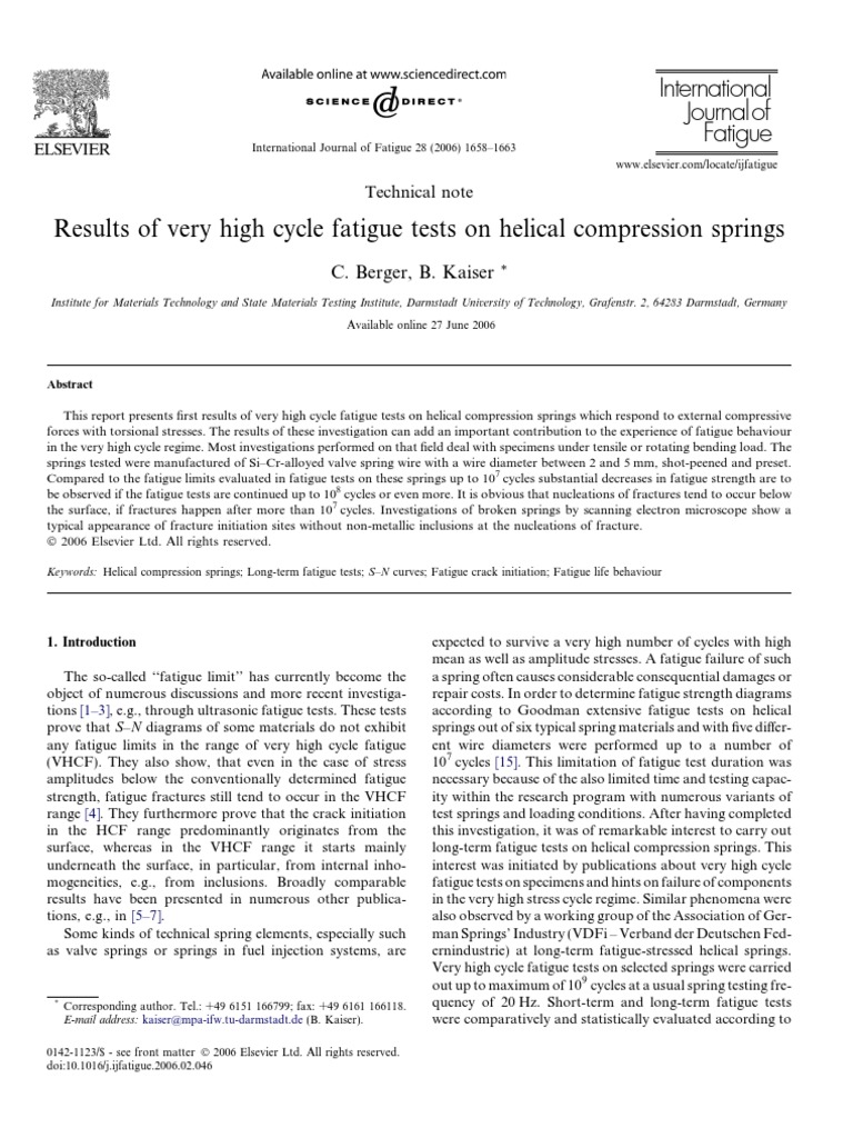 Results of Very High Cycle Fatigue Tests On Helical Compression Springs ...