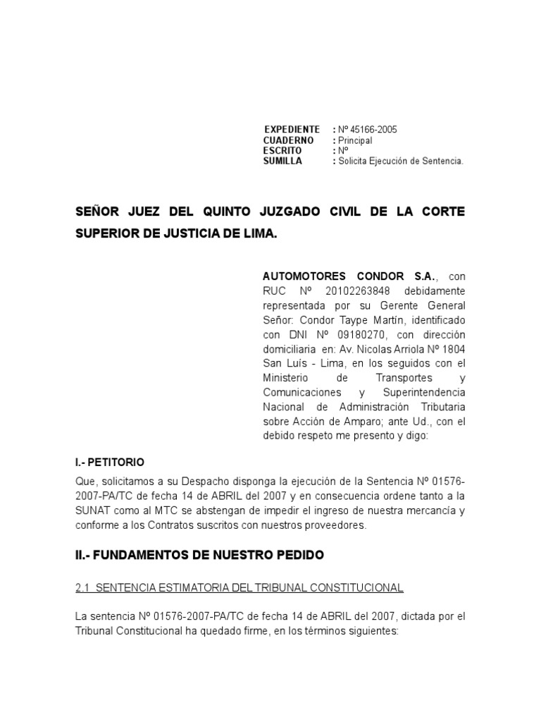 Solicita Ejecucion de Sentencia | PDF | Ley procesal | Sentencia (ley) Solicita Ejecucion de Sentencia | PDF | Ley procesal | Sentencia (ley)