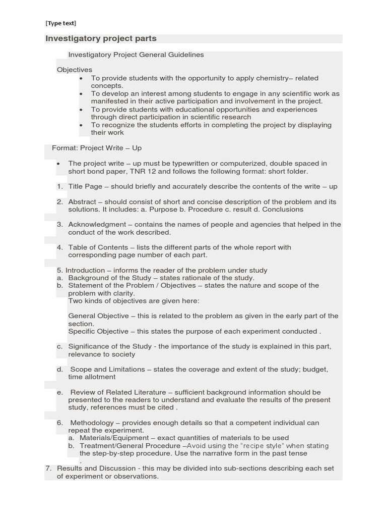 Investigatory Project Parts | PDF | Experiment | Cognitive Science