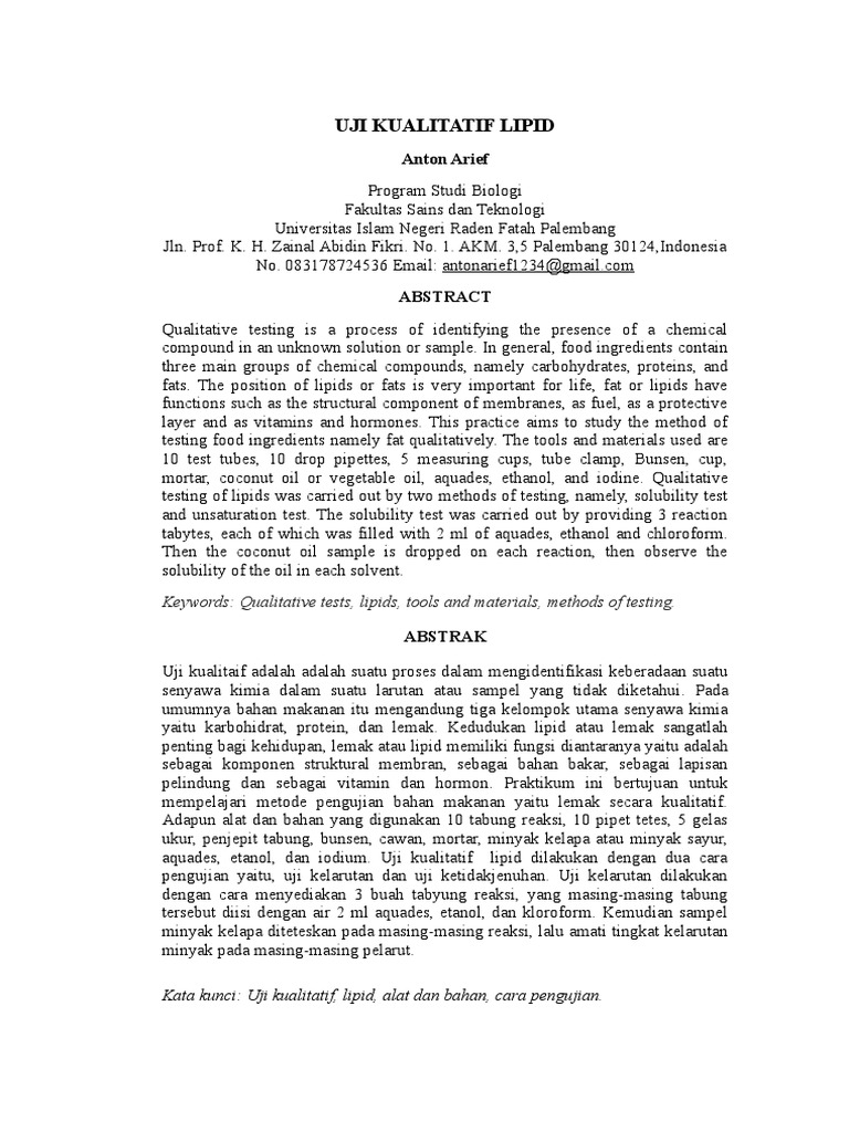 Jurnal III (UJI KUALITATIF LIPID) Anton | PDF
