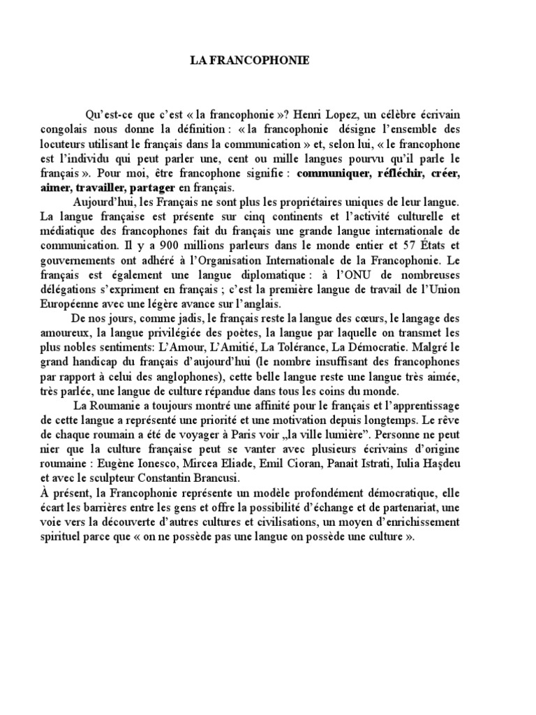 La Francophonie : Langue et Culture | PDF