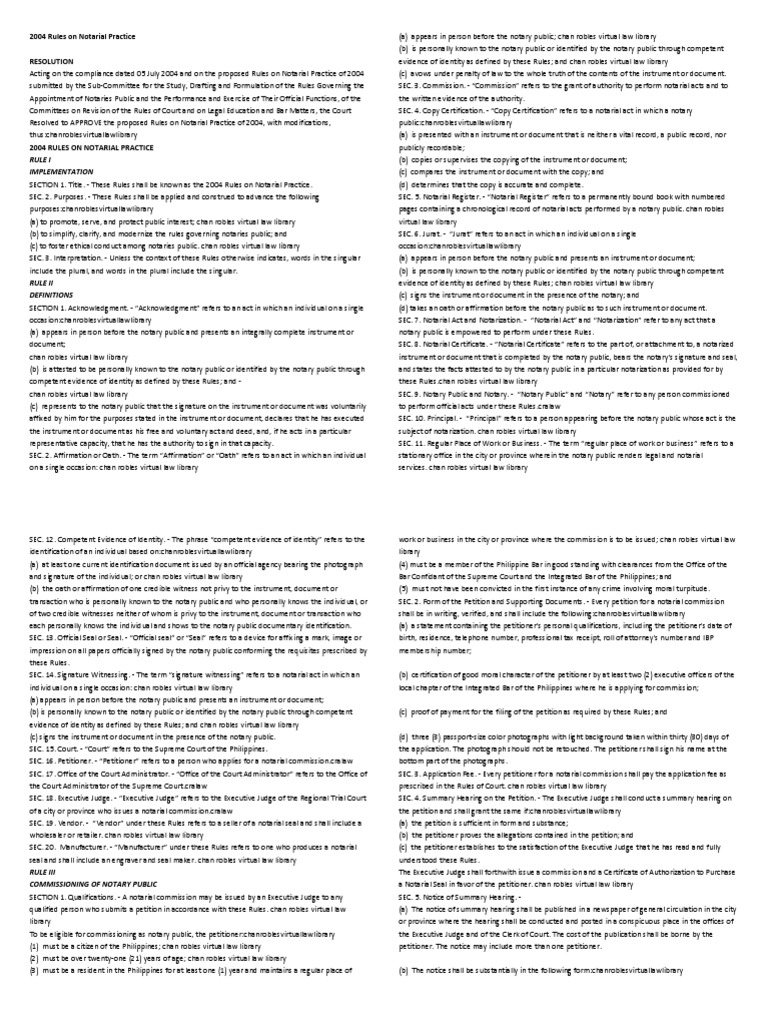 2004 Rules On Notarial Practice | PDF | Notary Public | Signature