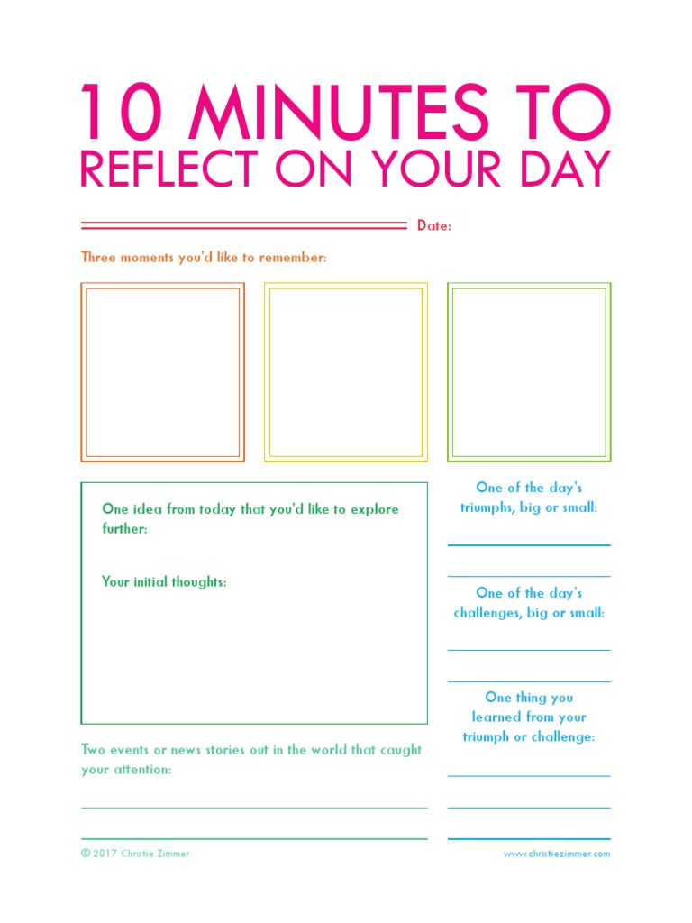 10 Minutes To Reflect On Your Day Printable Journal Page by Christie ...