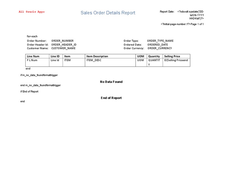 Oracle Sales Order Report | PDF