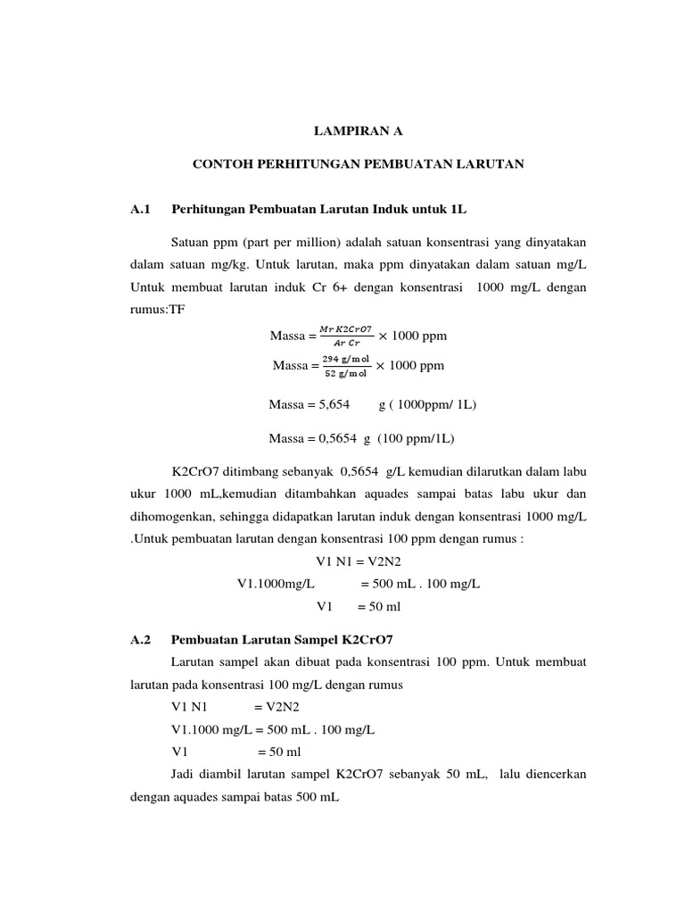 Lampiran A Perhitungan Larutan Induk | PDF