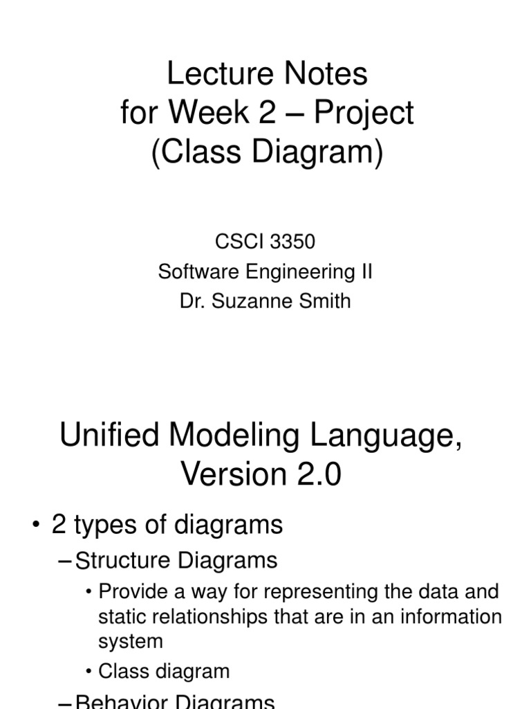 Lecture Notes For Week 2 - Project (Class Diagram) : CSCI 3350 Software ...