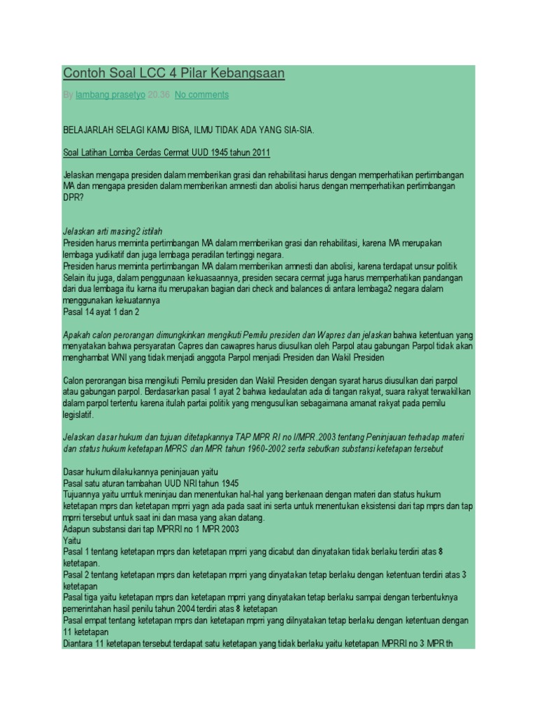 Contoh Soal LCC 4 Pilar Kebangsaan | PDF