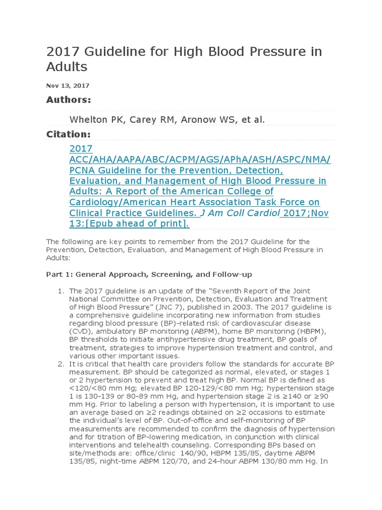 2017 Guideline For The Prevention, Detection, Evaluation, and ...