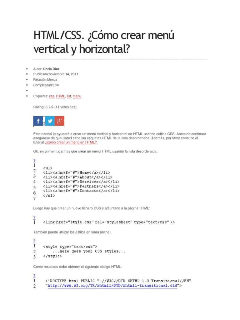 Menús HTML/CSS Vertical y Horizontal | PDF | Hojas de estilo en cascada ...