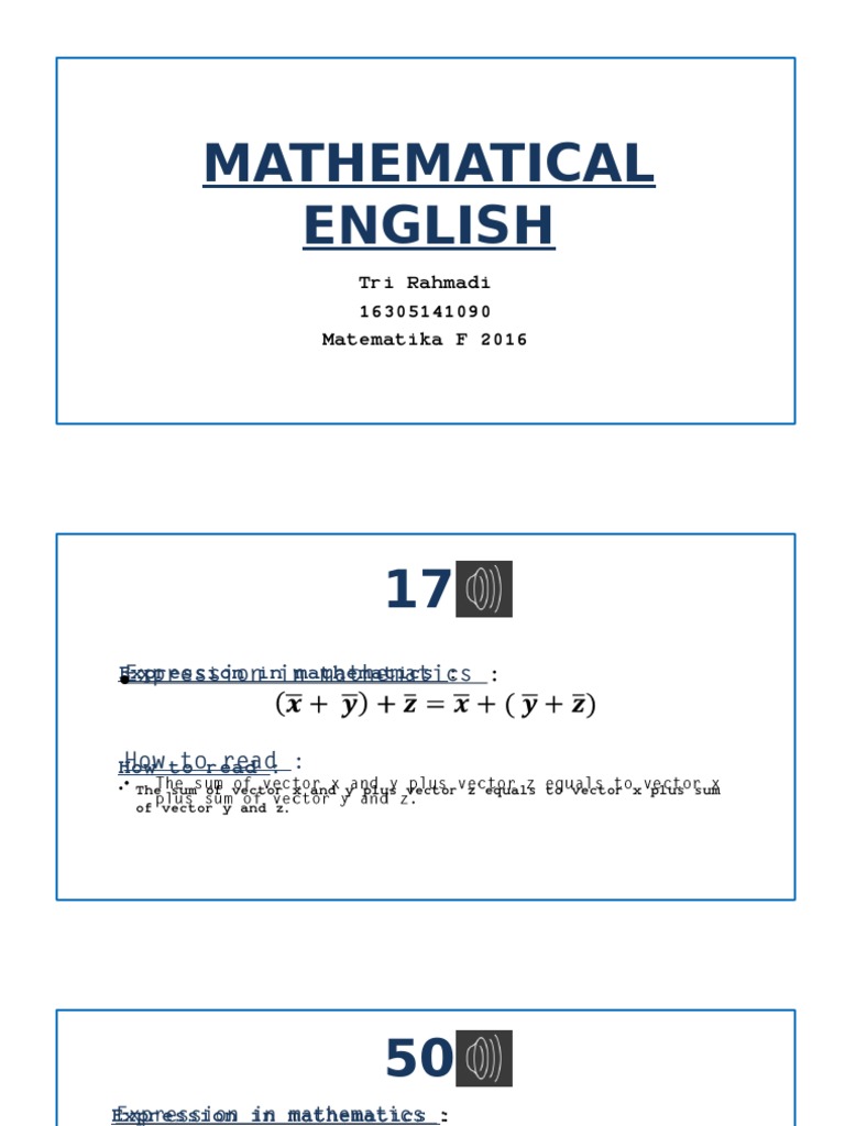 Mathematical English: Tri Rahmadi 16305141090 Matematika F 2016 | PDF