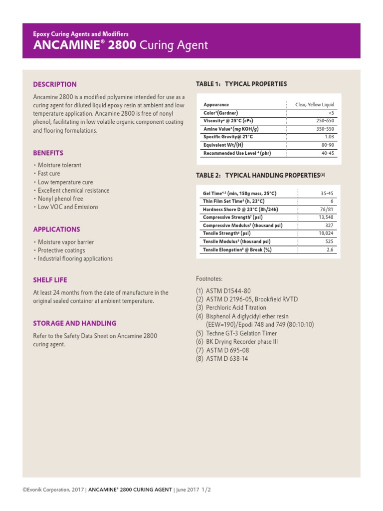 ANCAMINE® 2800 Curing Agent: Description | PDF | Epoxy | Physical Sciences