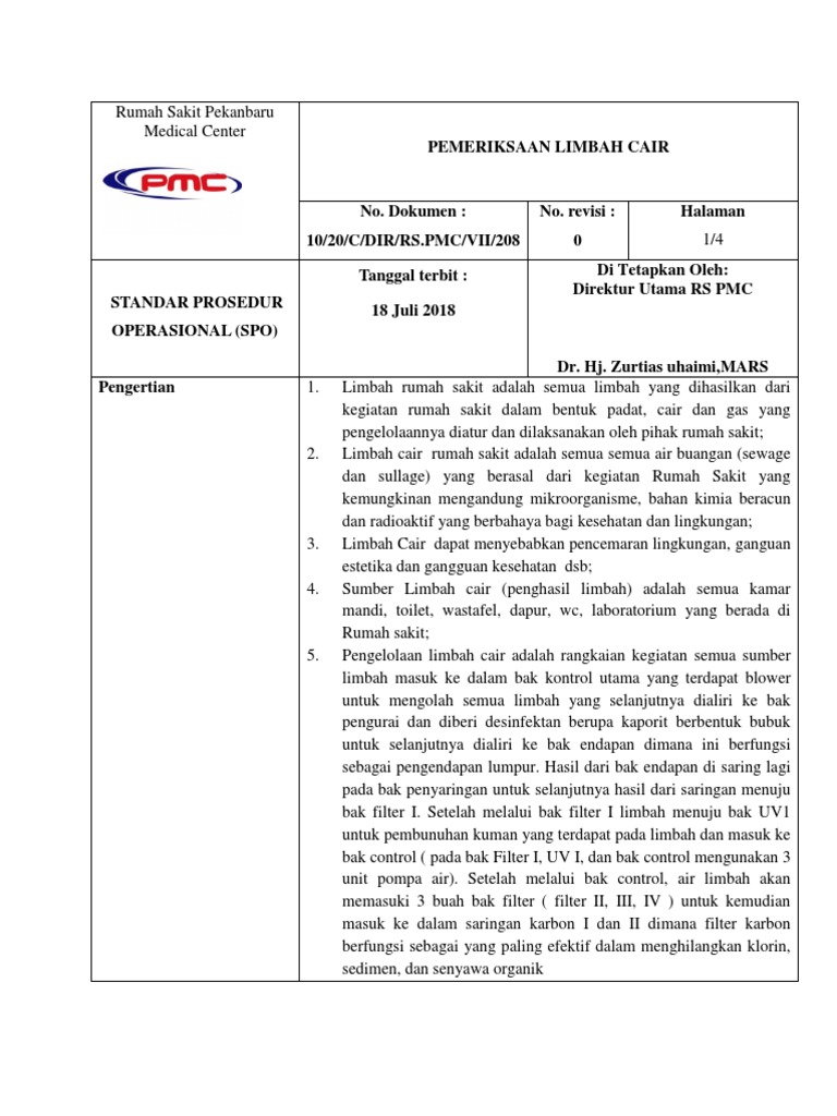 SPO Pemeriksaan Limbah Cair (IPAL) | PDF