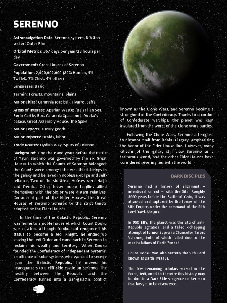 Serenno system data | PDF | Sith | Lucasfilm