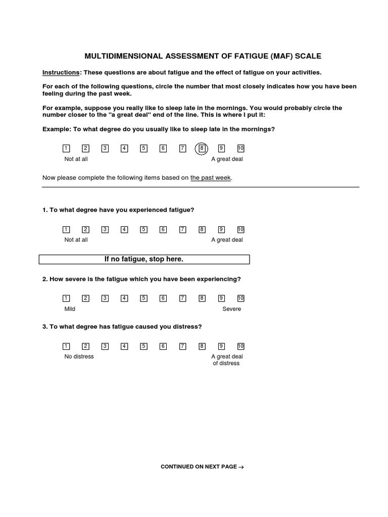 Multidimensional Assessment of Fatigue (Maf) Scale: Now Please Complete ...