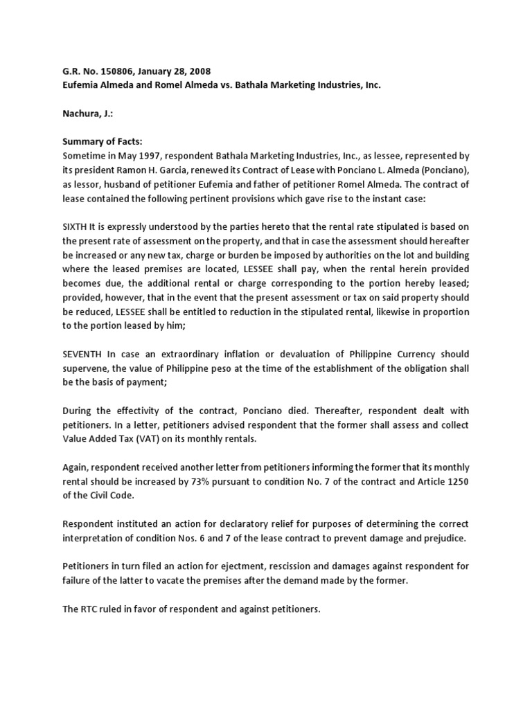 Declaratory Relief Case#1 Almeda vs. Bathala | PDF | Lease | Declaratory Judgment
