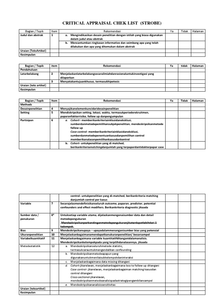 Tabel Critical Appraisal Chek List Asli | PDF | Komputer