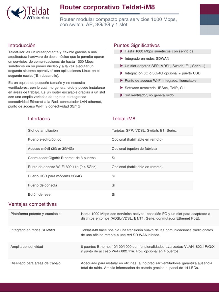 Router Teldat-iM8: Modular y Silencioso | PDF | Punto de acceso ...